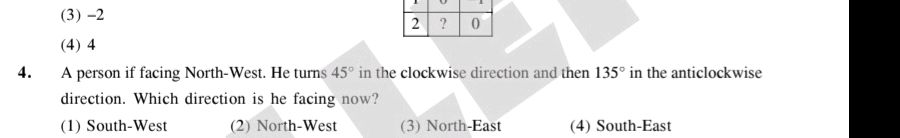 4. A person if facing North-West. He turns | StudyX