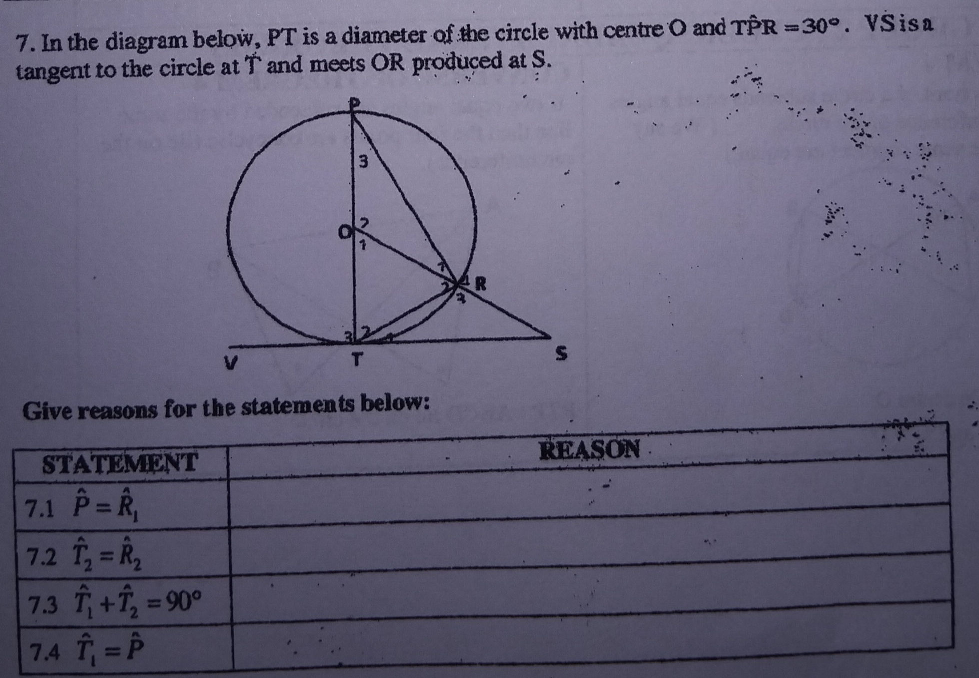 7. In the diagram below, PT is a diameter of | StudyX