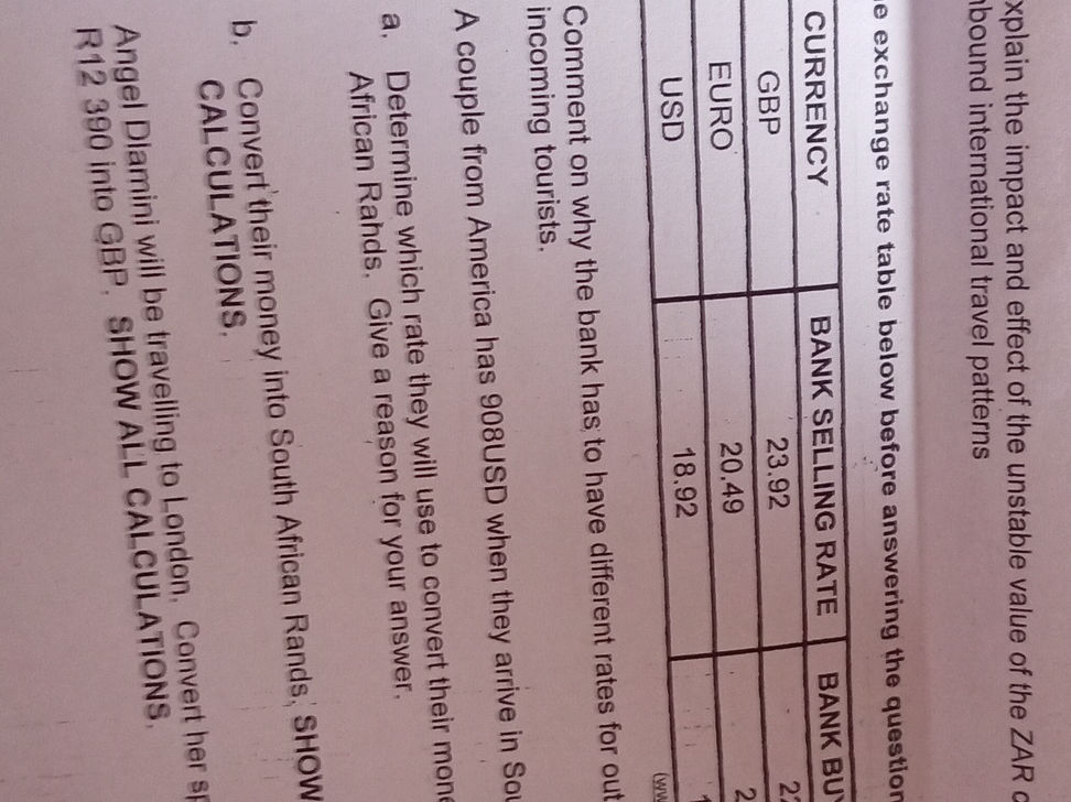 e exchange rate table below before answering | StudyX
