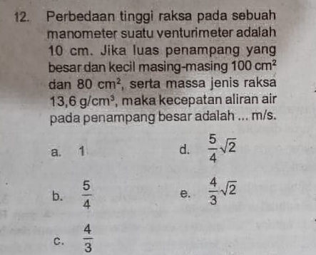 12. Perbedaan tinggi raksa pada sebuah | StudyX