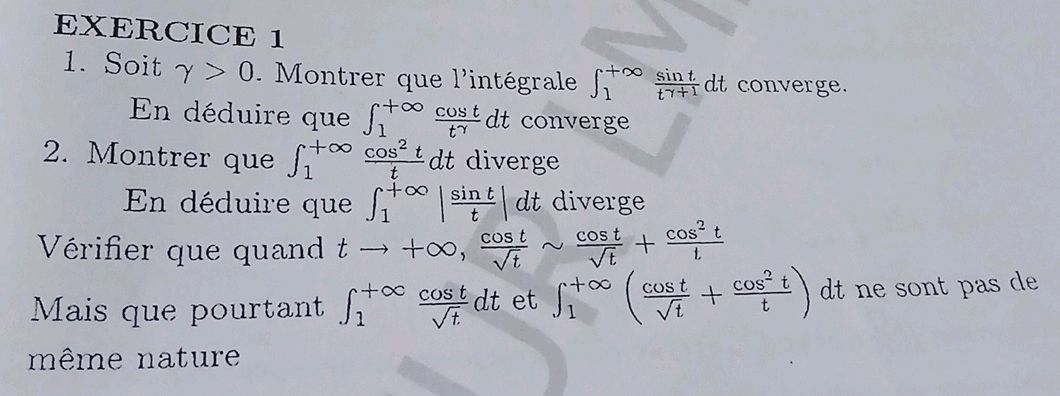 EXERCICE 1 1. Soit $ > 0$. Montrer que | StudyX