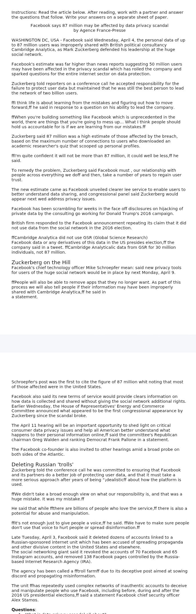 Questions: 1. What is data privacy scandal | StudyX