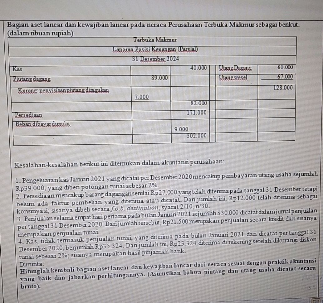 Bagian aset lancar dan kewajiban lancar pada