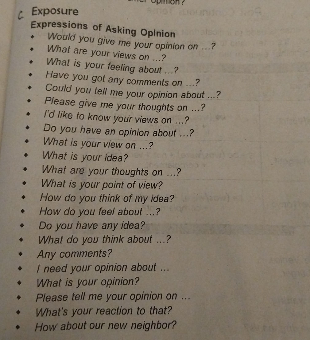 Expressions of Asking Opinion Would you | StudyX