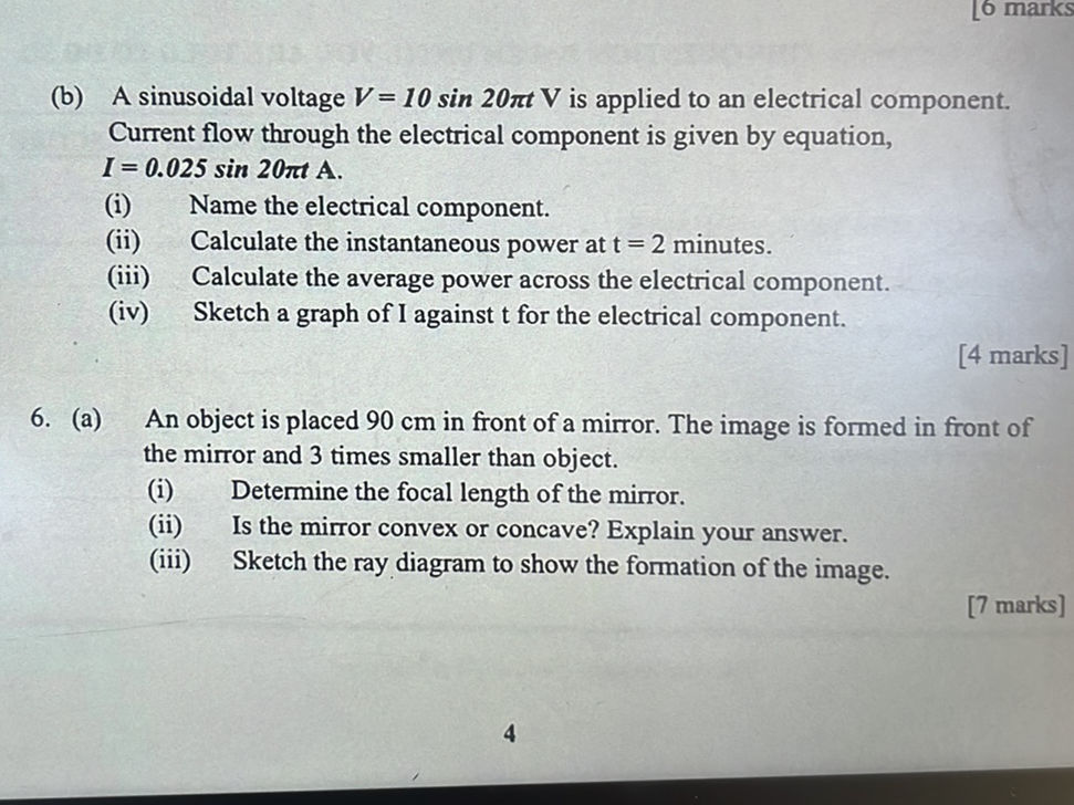 (b) A sinusoidal voltage $V = 10 ext{ sin } | StudyX