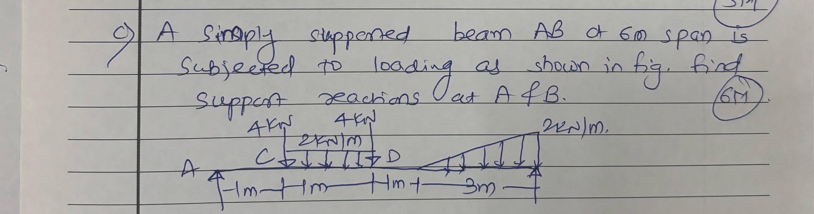 9) A simply supported beam AB of 6m span is | StudyX