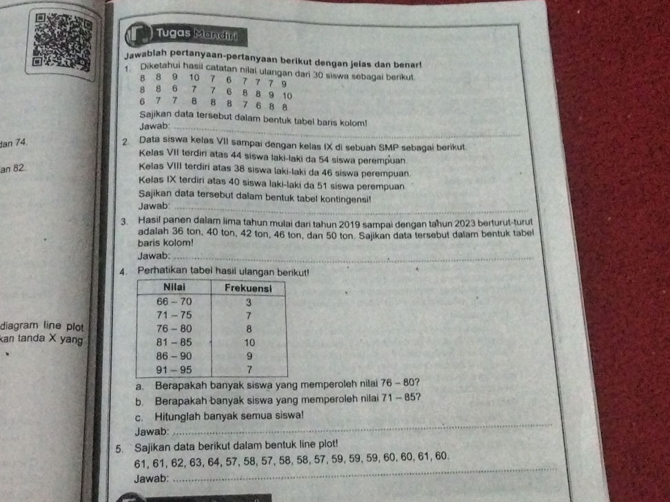 1. Diketahui hasil catatan nilai ulangan | StudyX