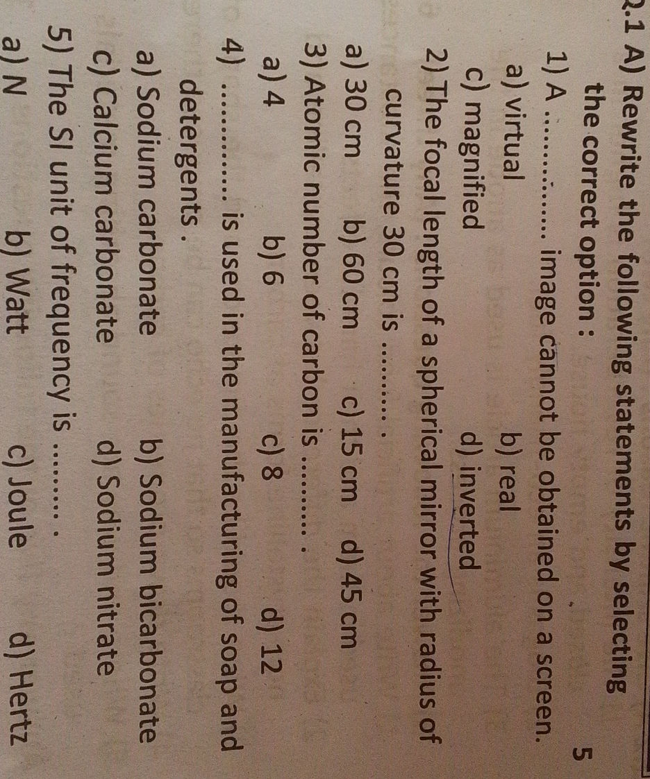 Q.1 A) Rewrite the following statements by | StudyX