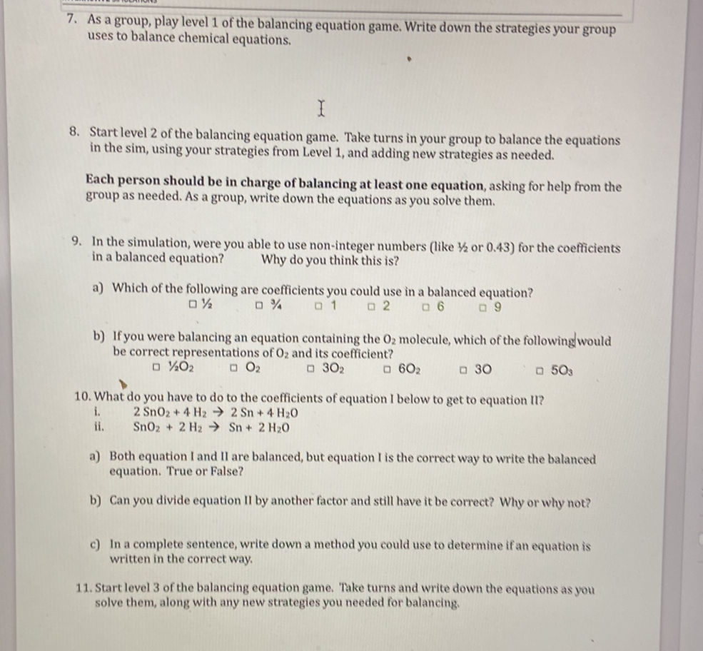 7. As a group, play level 1 of the balancing | StudyX
