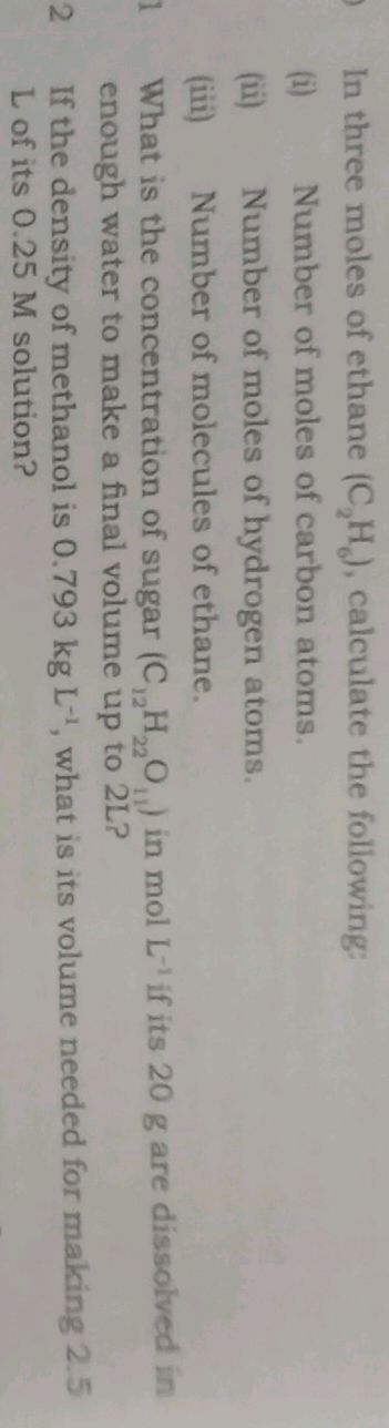 In three moles of ethane (C₂H₆), calculate | StudyX