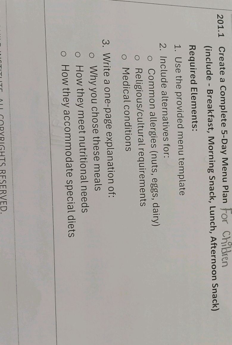 201.1 Create a Complete 5-Day Menu Plan For | StudyX