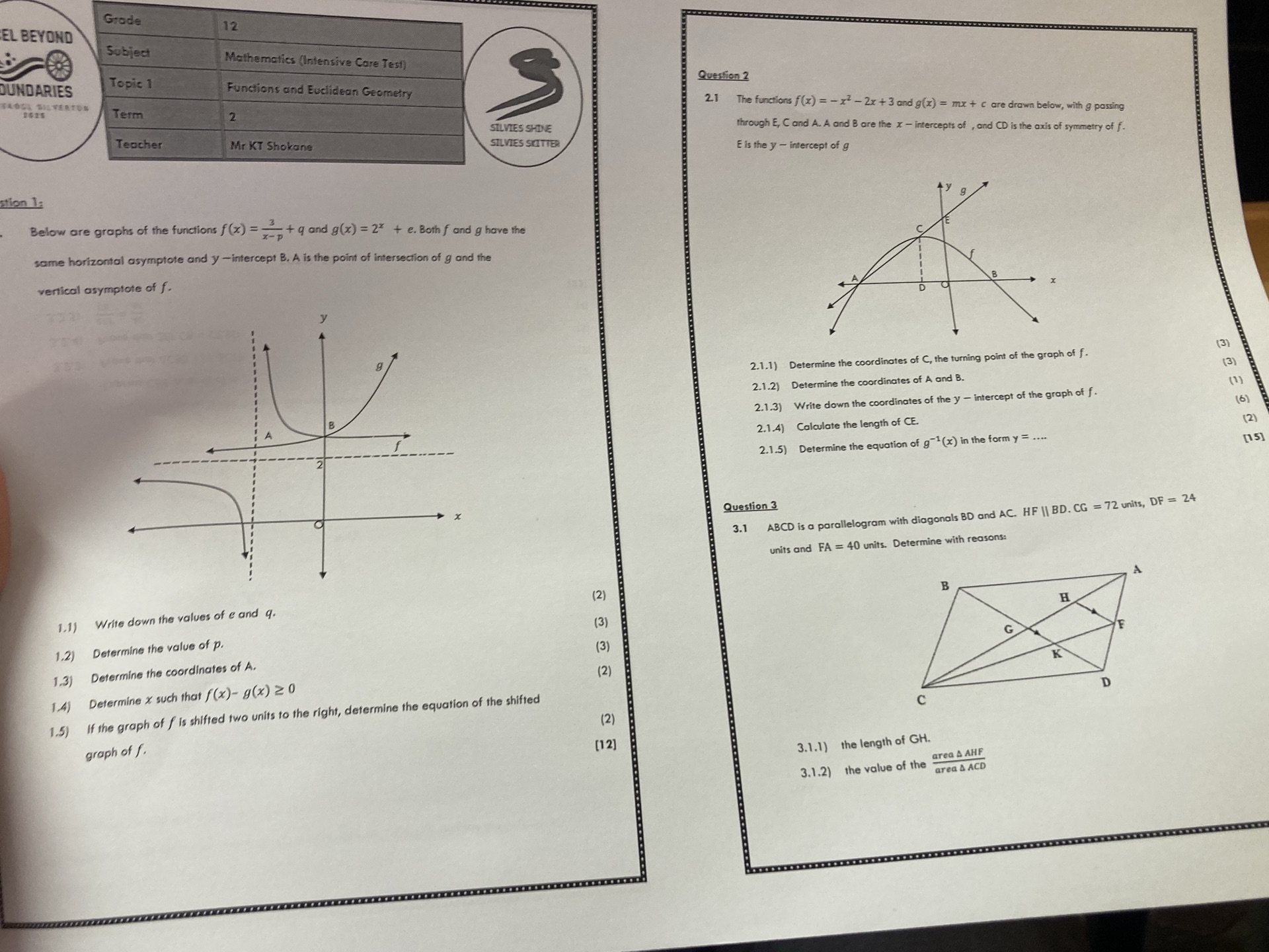 Question 1: Below are graphs of the | StudyX