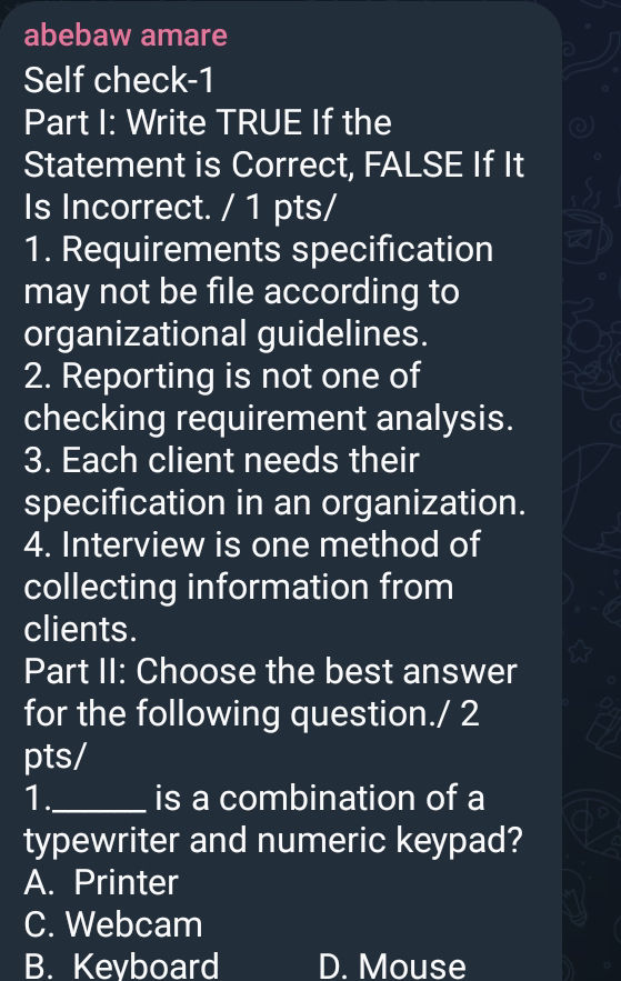 Part I: Write TRUE If the Statement is | StudyX