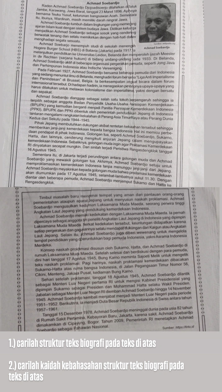 1.) carilah struktur teks biografi pada teks | StudyX