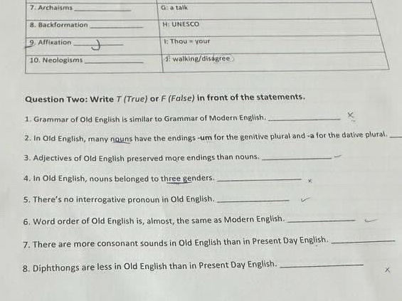 Question Two: Write T (True) or F (False) in | StudyX