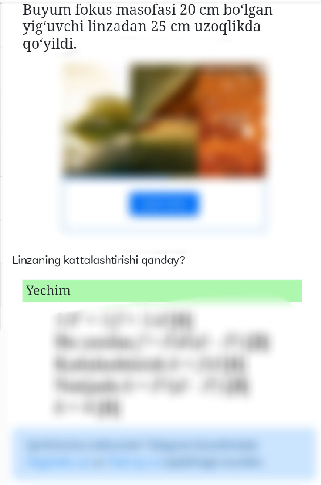 Buyum fokus masofasi 20 cm boʻlgan yig'uvchi | StudyX