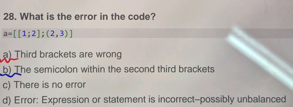 What is the error in the code? a=[[1;2];