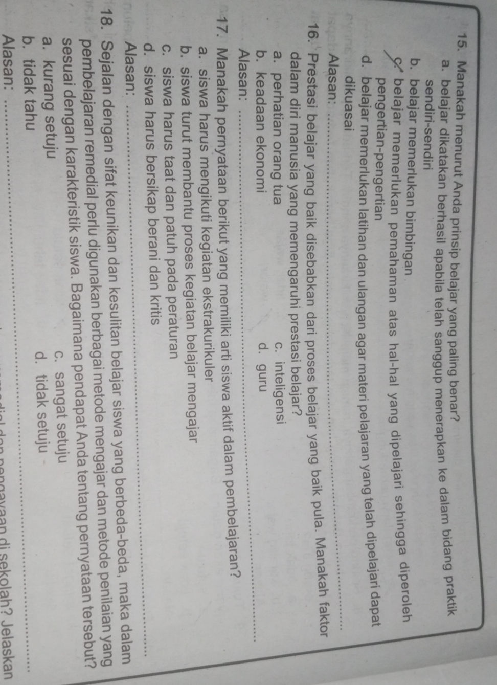 15. Manakah menurut Anda prinsip belajar | StudyX