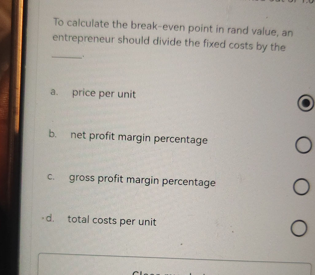 To calculate the break-even point in rand | StudyX