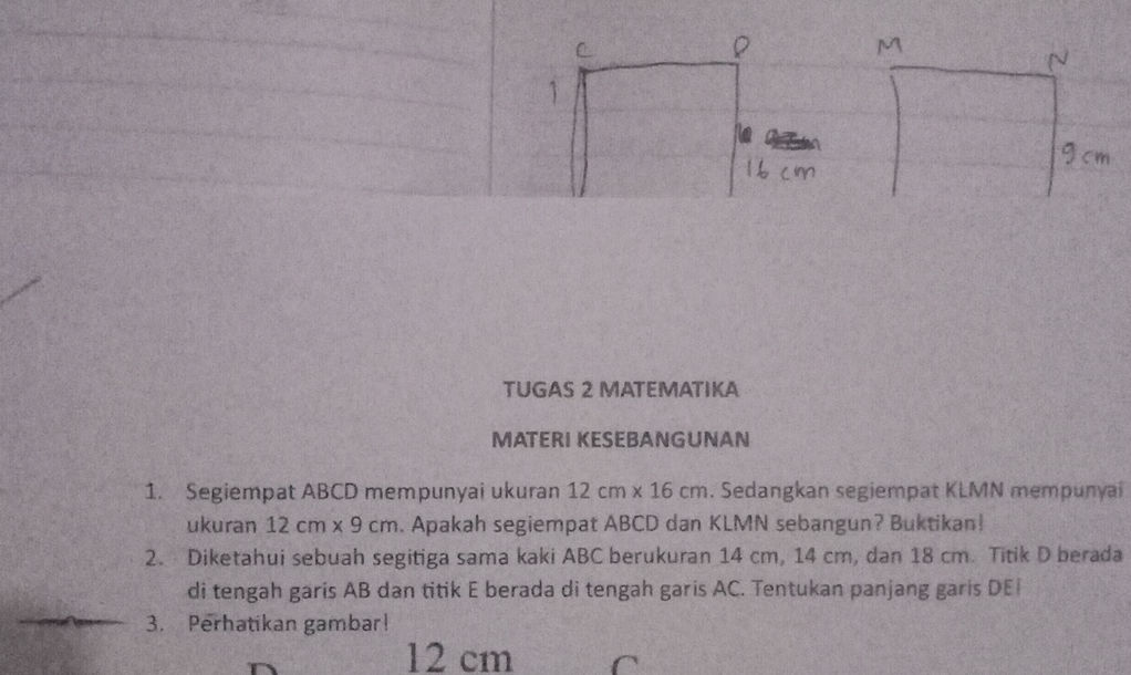 1. Segiempat ABCD mempunyai ukuran 12 cm x | StudyX