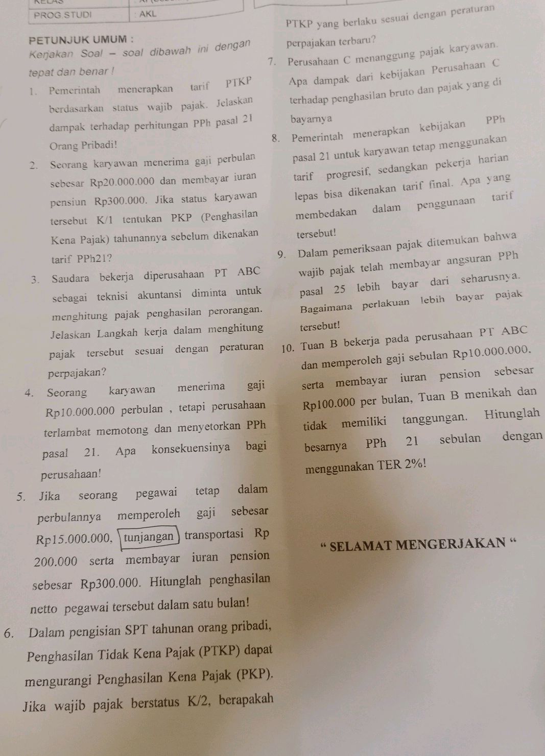 1. Pemerintah menerapkan tarif PTKP | StudyX