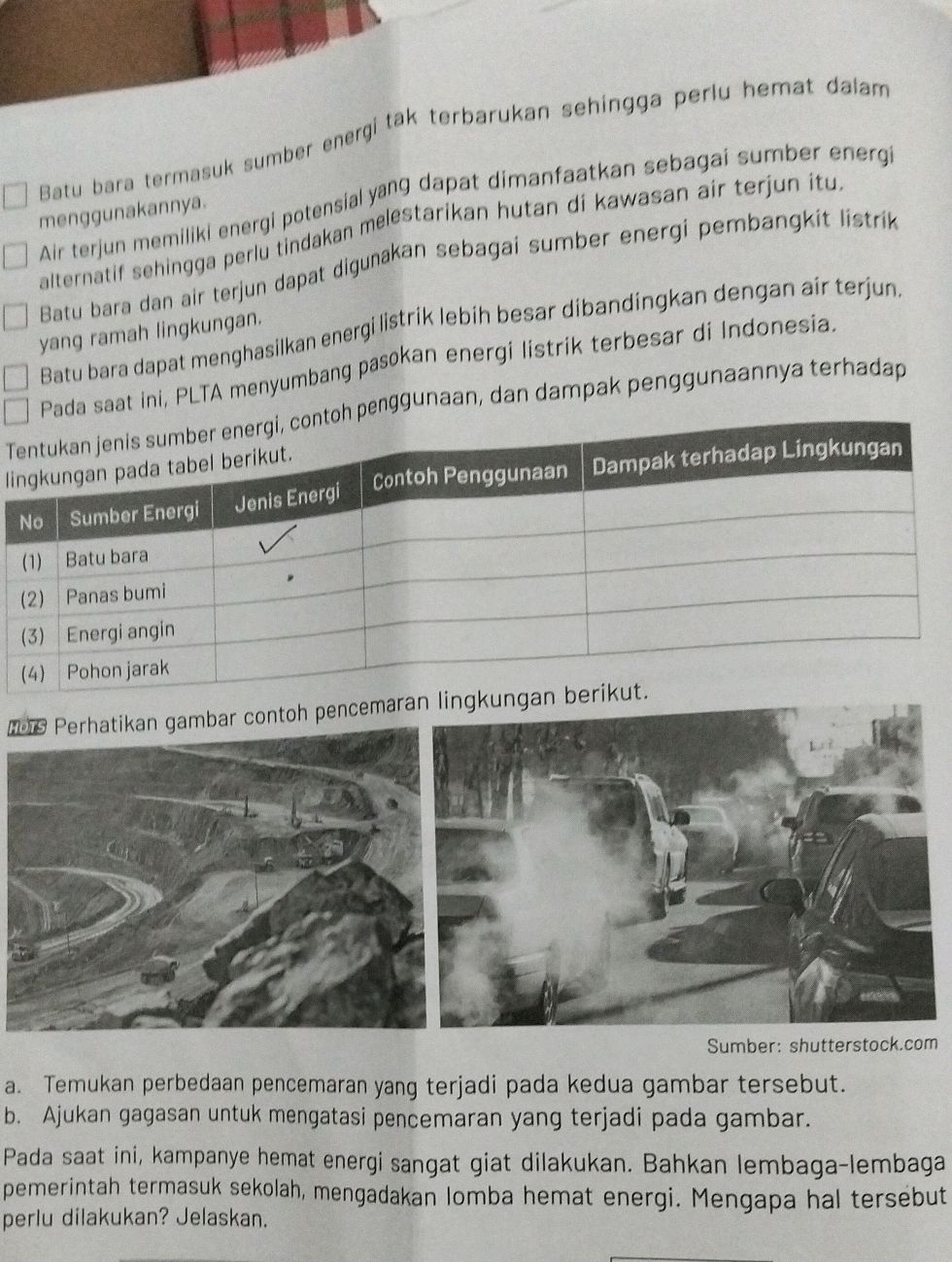 Tentukan jenis sumber energi, contoh | StudyX