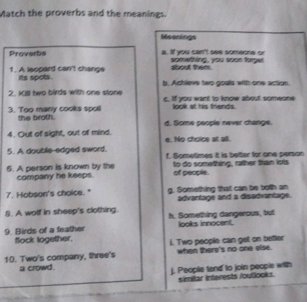 Match the proverbs and the meanings. | StudyX