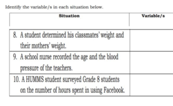 Identify the variable/s in each situation | StudyX