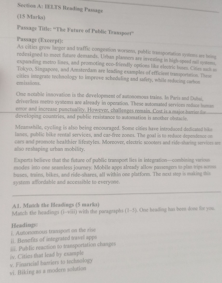 A1. Match the Headings (5 marks) Match the | StudyX