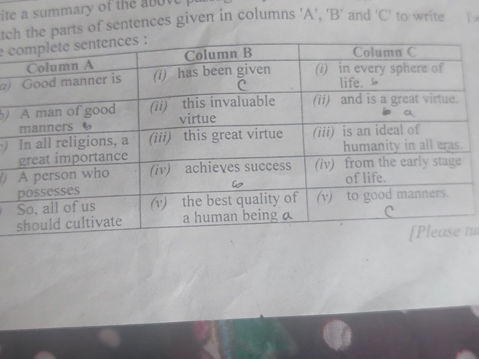 Match the parts of sentences given in | StudyX
