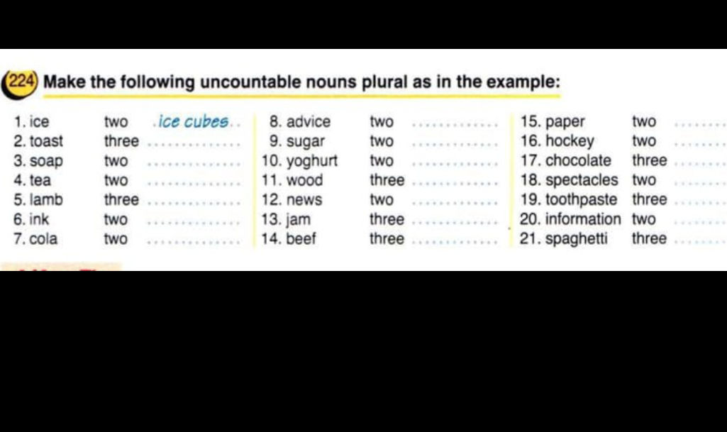 Make the following uncountable nouns plural | StudyX
