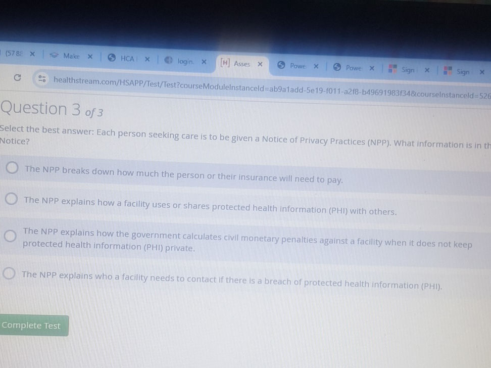 Question 3 of 3 Select the best answer: Each | StudyX