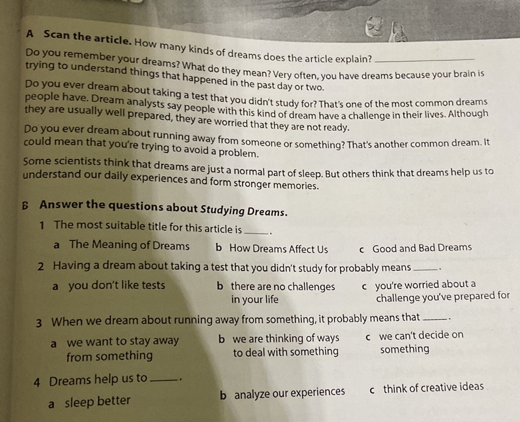 A Scan the article. How many kinds of dreams | StudyX