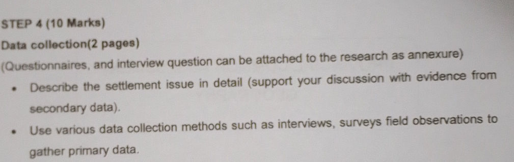 STEP 4 (10 Marks) Data collection(2 pages) | StudyX