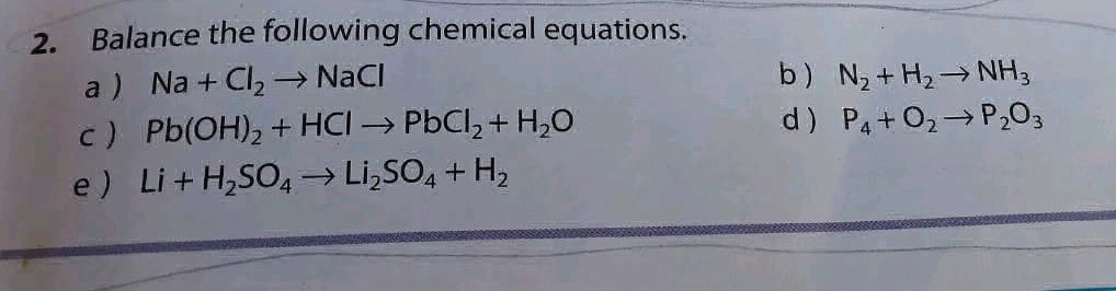 2. Balance the following chemical equations. | StudyX
