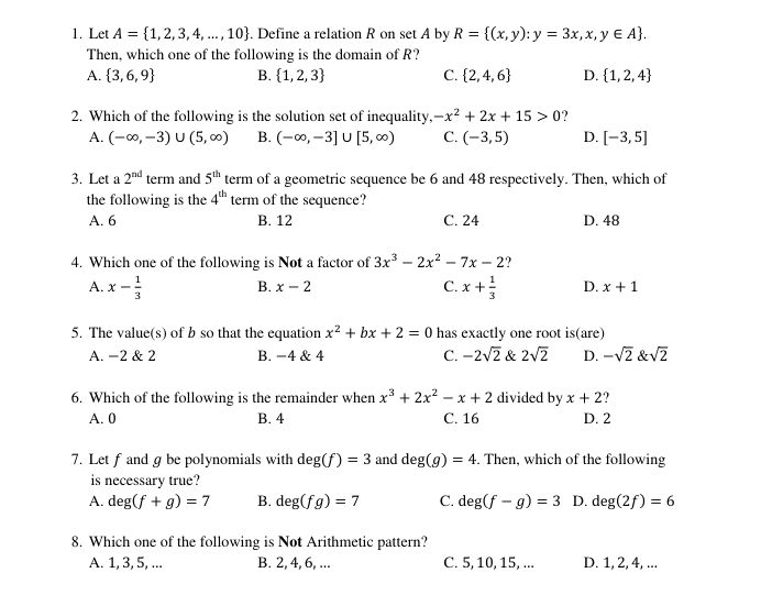 1. Let $A = \{1, 2, 3, 4, ..., 10\}$. Define | StudyX