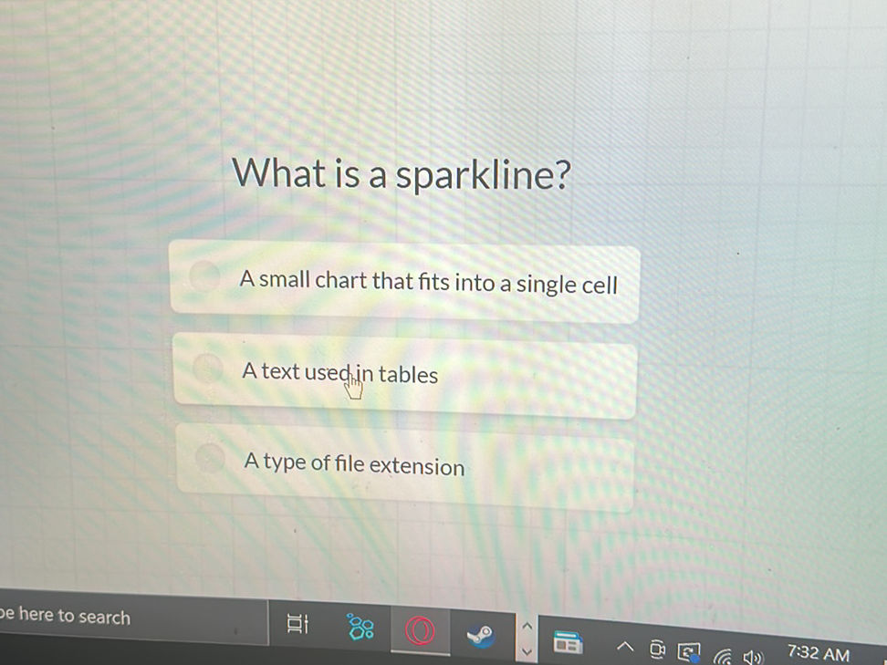 What is a sparkline? A small chart that | StudyX