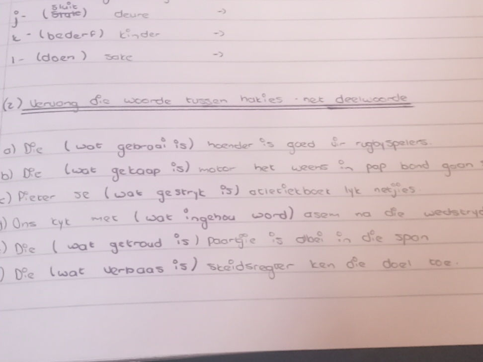 (2) Vervang die woorde tussen hakies - net | StudyX