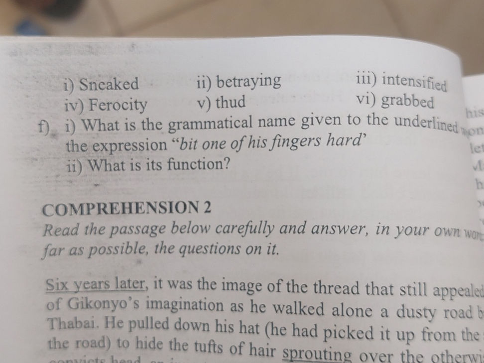 f) i) What is the grammatical name given to | StudyX