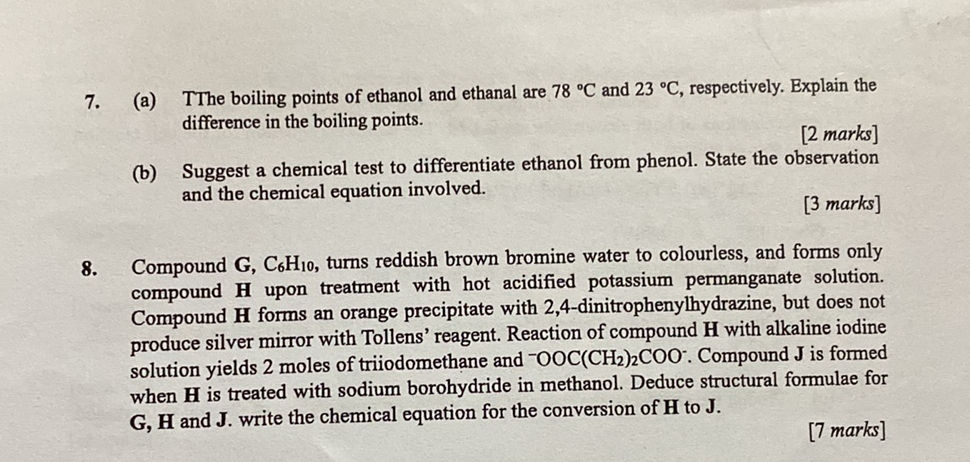 7. (a) TThe boiling points of ethanol and | StudyX