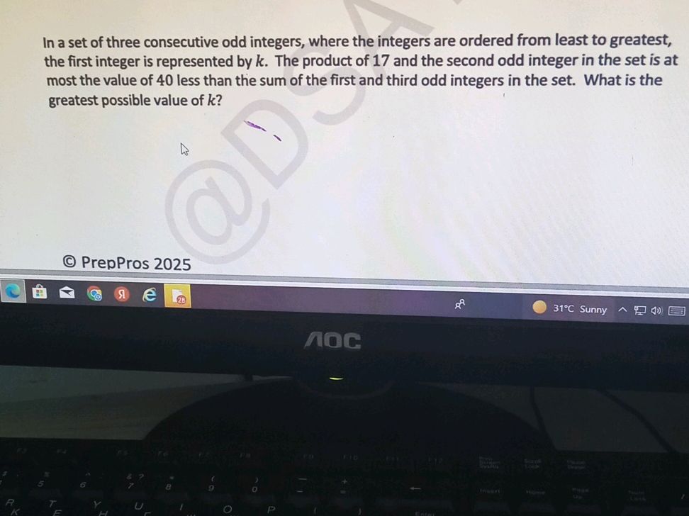 In a set of three consecutive odd integers, | StudyX