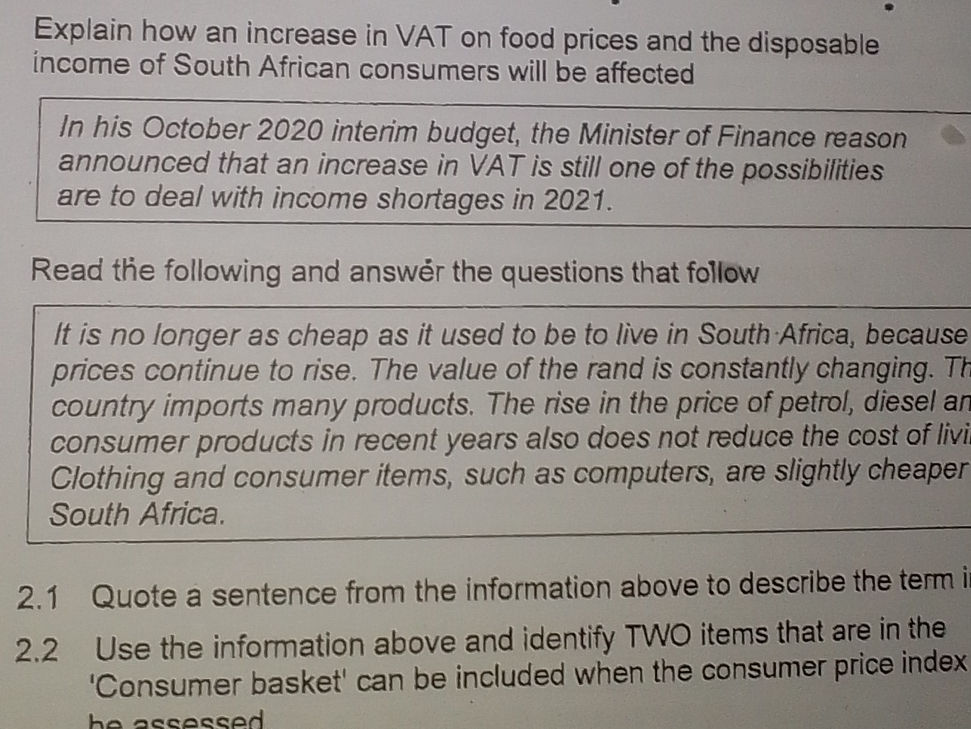 Explain how an increase in VAT on food | StudyX
