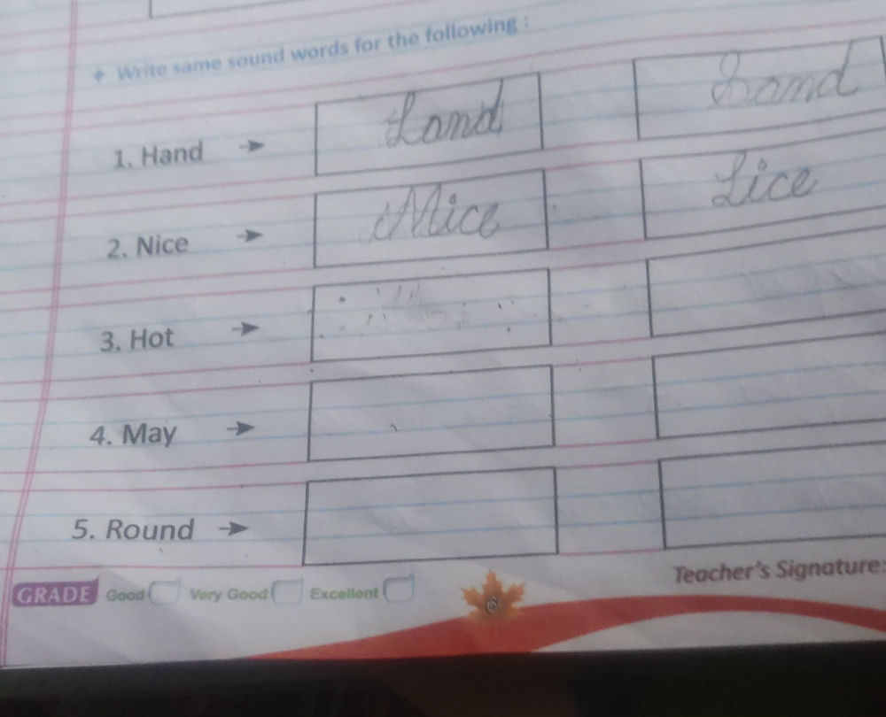 Write same sound words for the following: | StudyX