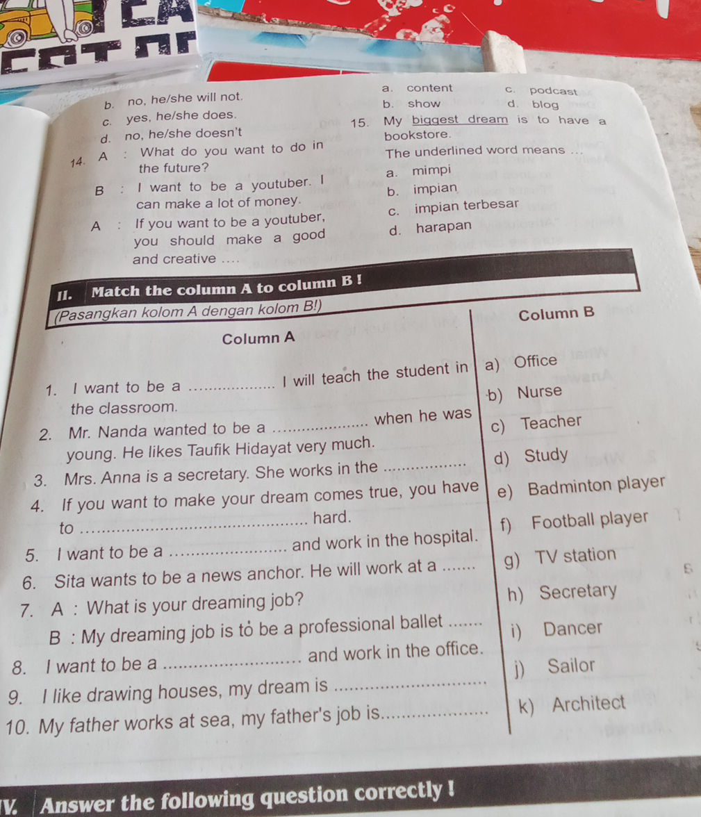11. Match the column A to column B! | StudyX
