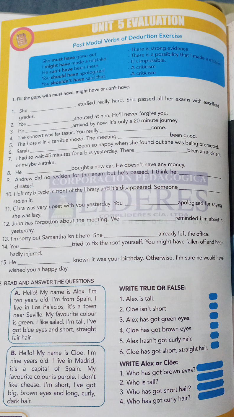 Past Modal Verbs of Deduction Exercise 1. | StudyX