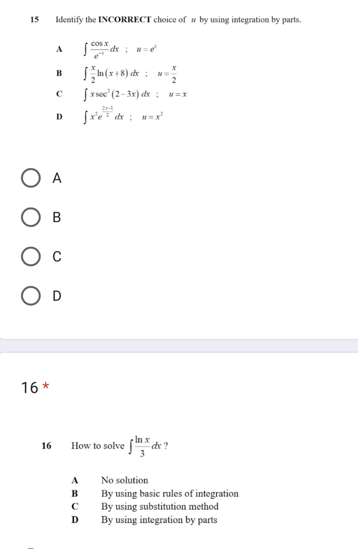15 Identify the INCORRECT choice of $u$ by | StudyX