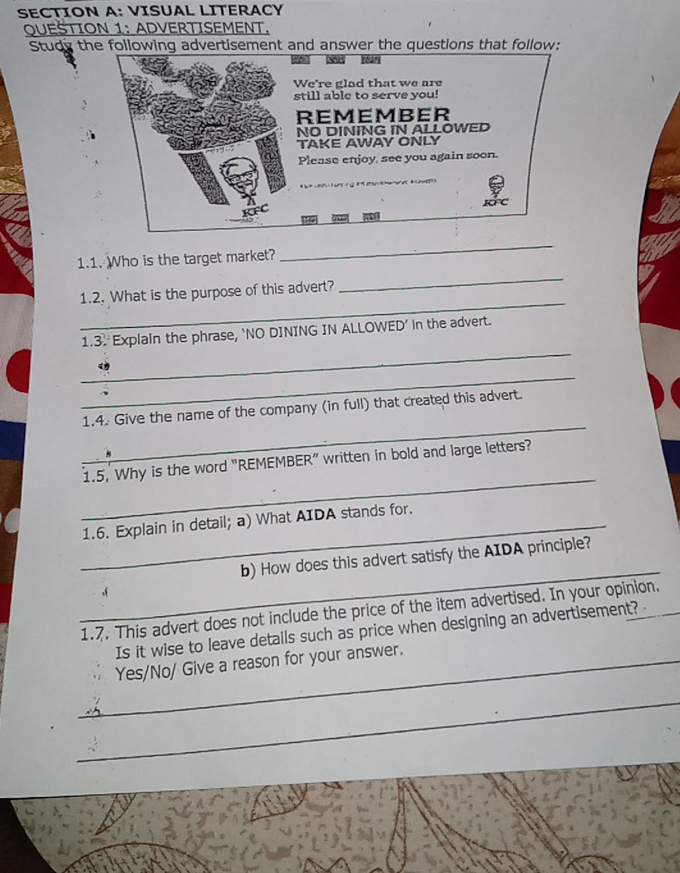 SECTION A: VISUAL LITERACY QUESTION 1: | StudyX