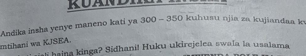 Andika insha yenye maneno kati ya 300-350 | StudyX