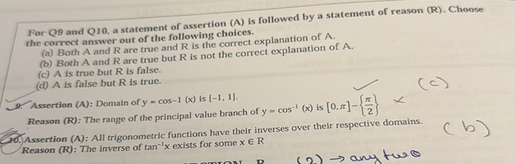 For Q9 and Q10, a statement of assertion (A) | StudyX