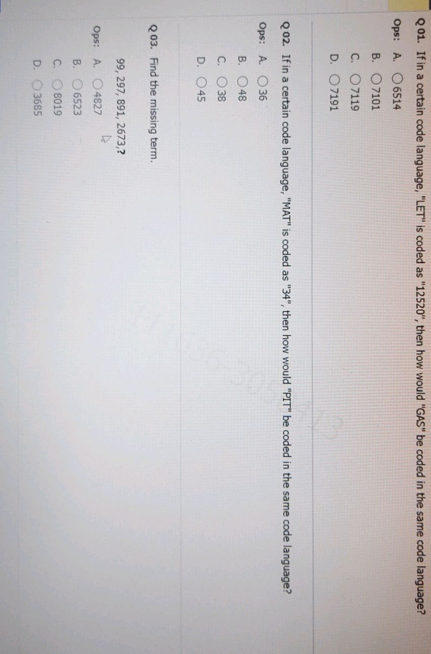 Q01. If in a certain code language, "LET" is | StudyX